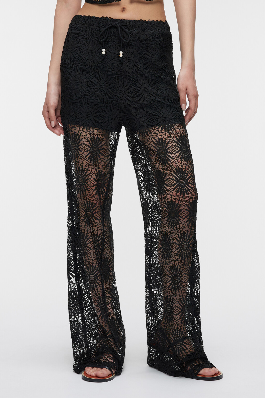 Брюки прямые прозрачные из кружевной ткани 2321179792, цвет: черный (50 ...