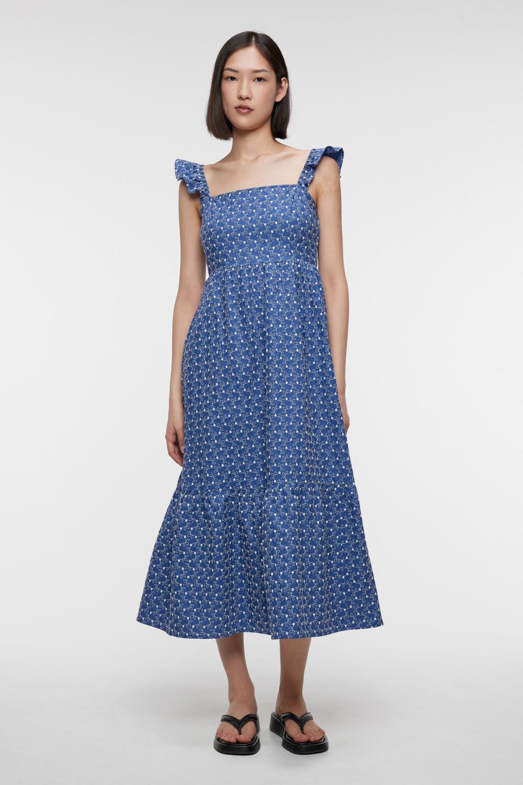 Платье-сарафан миди хлопковое с оборками на бретелях 2321581583, цвет: синий (46) по цене 1009 ...