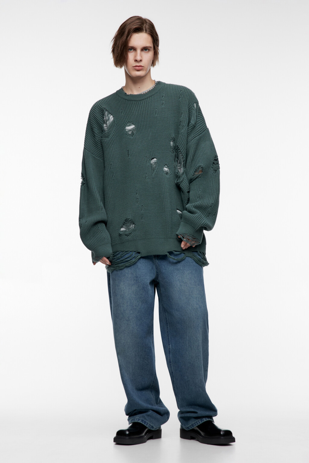 Свитер oversize вязаный рваный в стиле гранж 2349134827, цвет: зеленый ...
