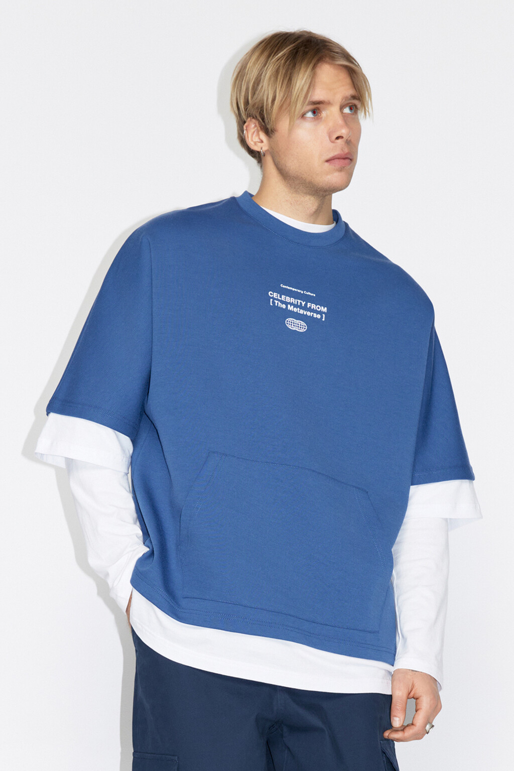 Свитшот oversize с короткими рукавами и принтом 2413123013, цвет: синий ...