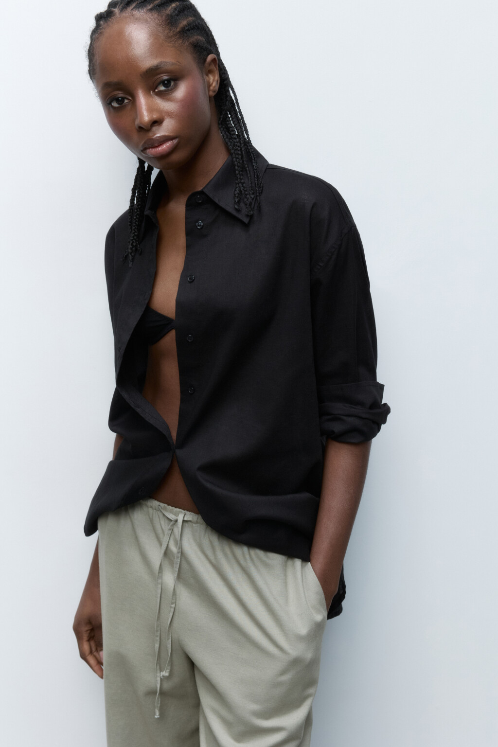 Рубашка льняная с длинным рукавом 2421417011, цвет: черный (50) по цене 999 рублей — купить в ...