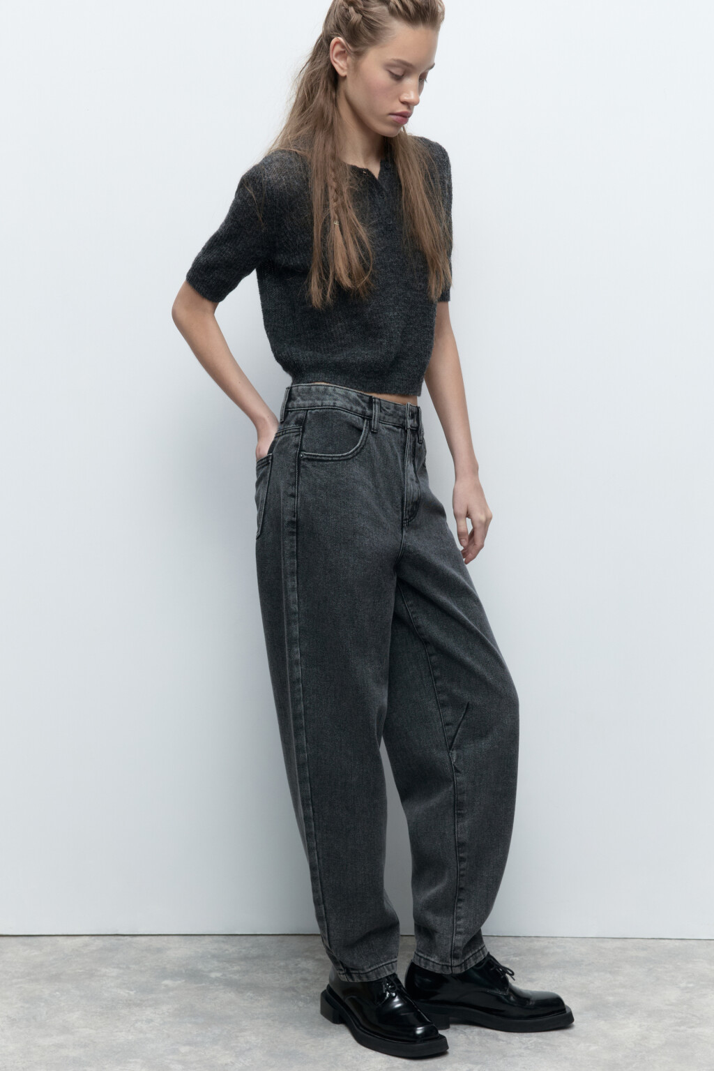 Джинсы-бананы широкие с декоративными швами bananasfw2, цвет: серый ...
